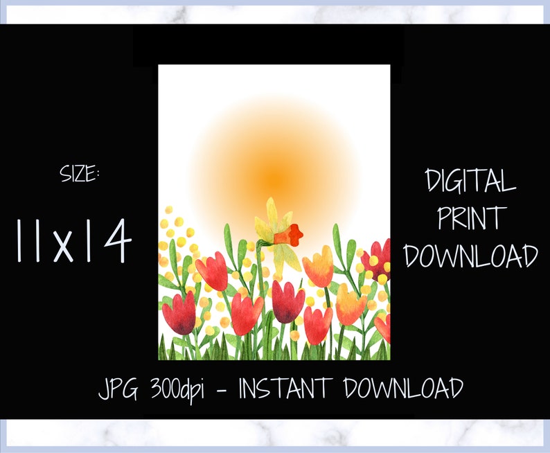 Watercolor Garden Flower, Spring Digital Print, Watercolor Tulips ...