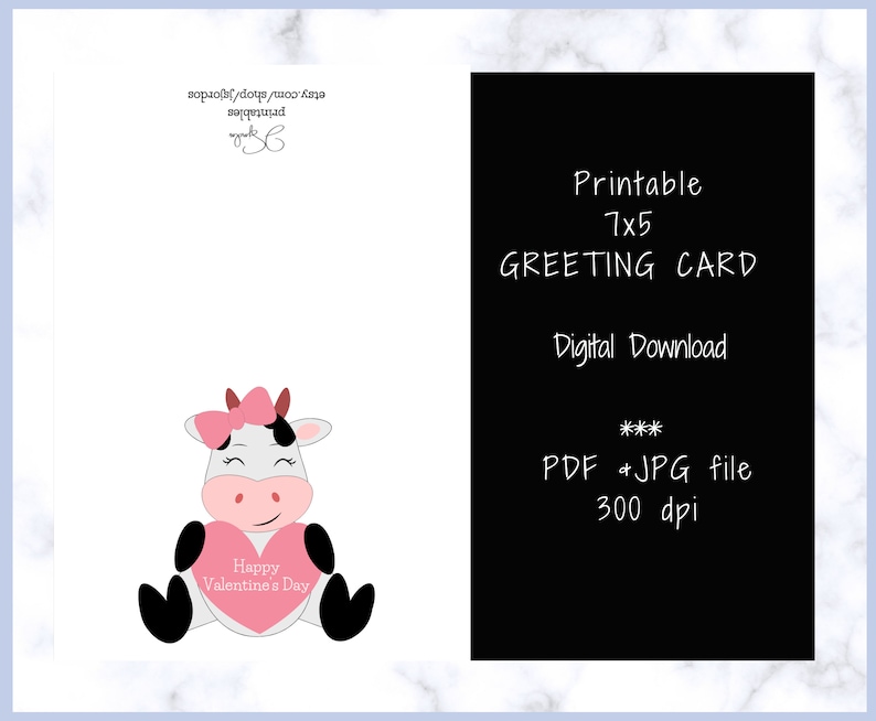 Cute Cow Printable Card, Printable Cards Valentine, Valentine's Day ...
