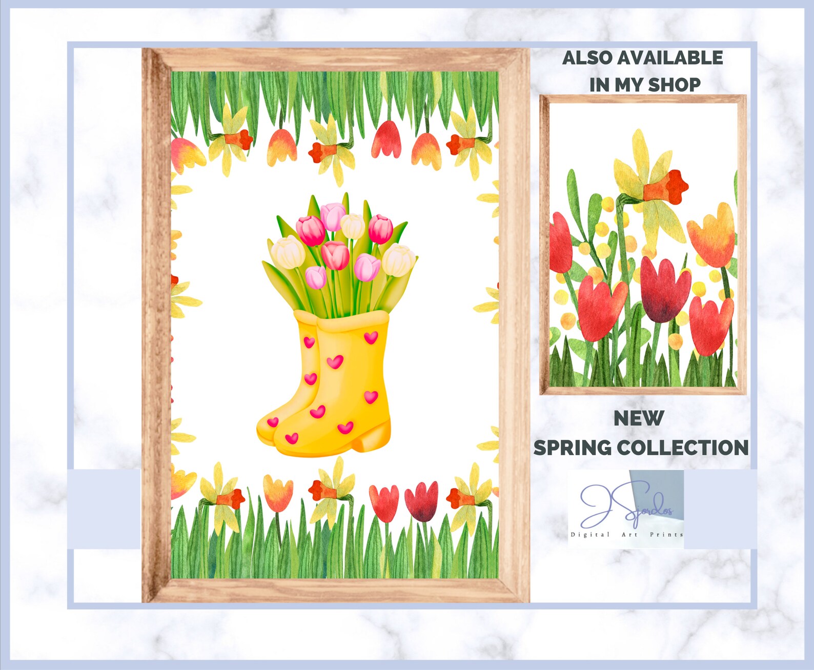 Spring Tulips Art Print, Spring Digital Print, Watercolor Tulips ...