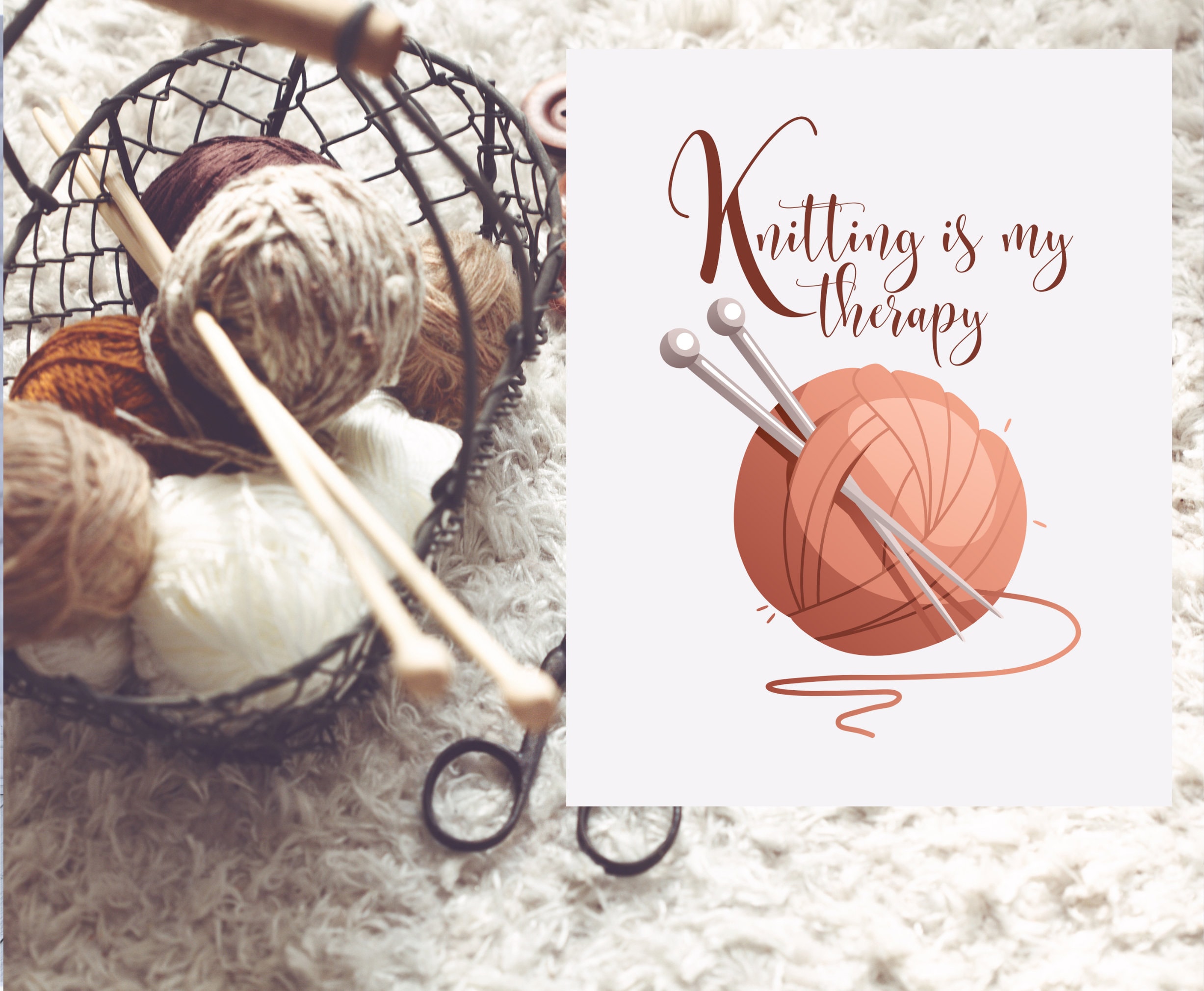 Knitting is My Therapy Wall Art, Knitting Picture, Yarn Ball, Knitting ...