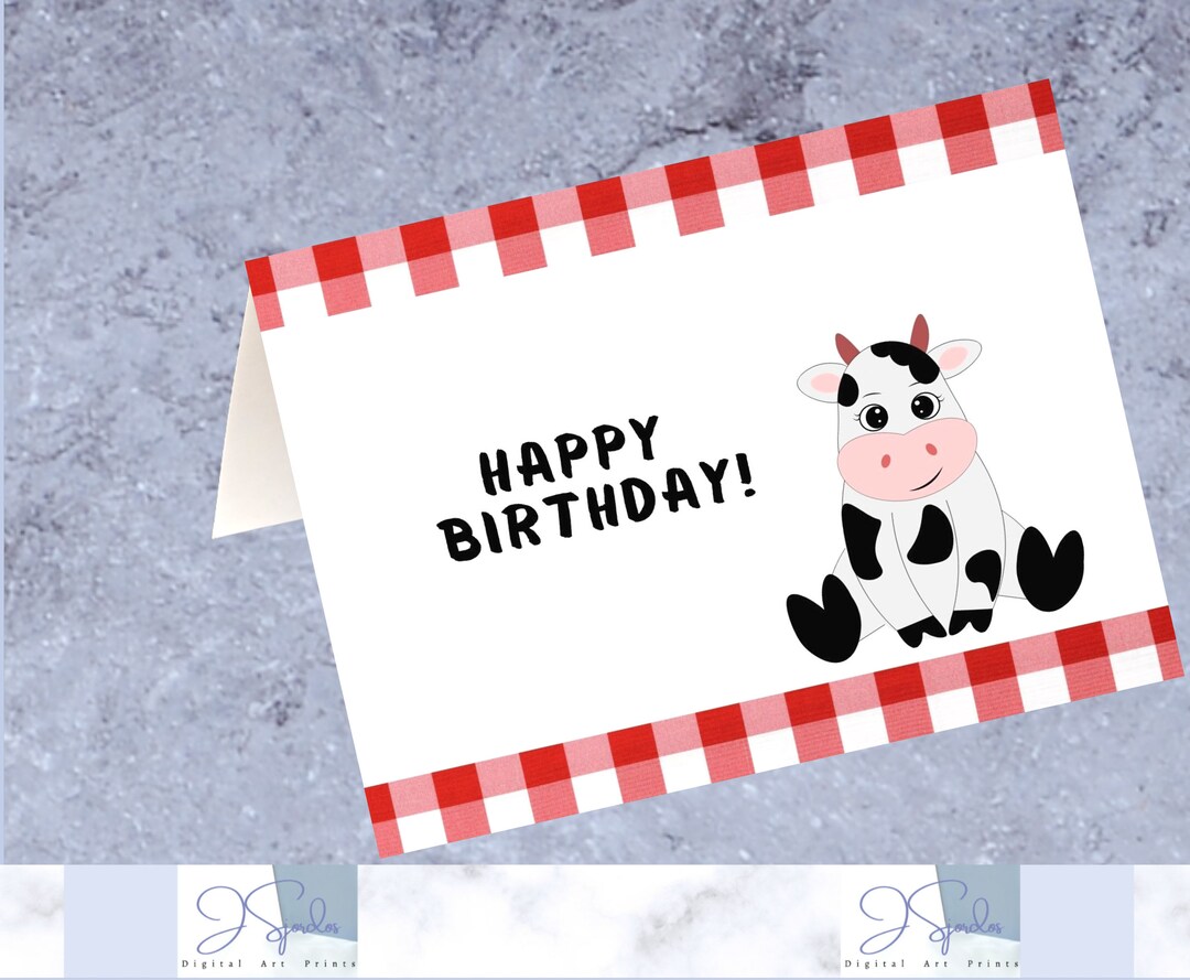 Cow Happy Birthday Greeting Card, Cow Card, Cow Print Card, Printable ...