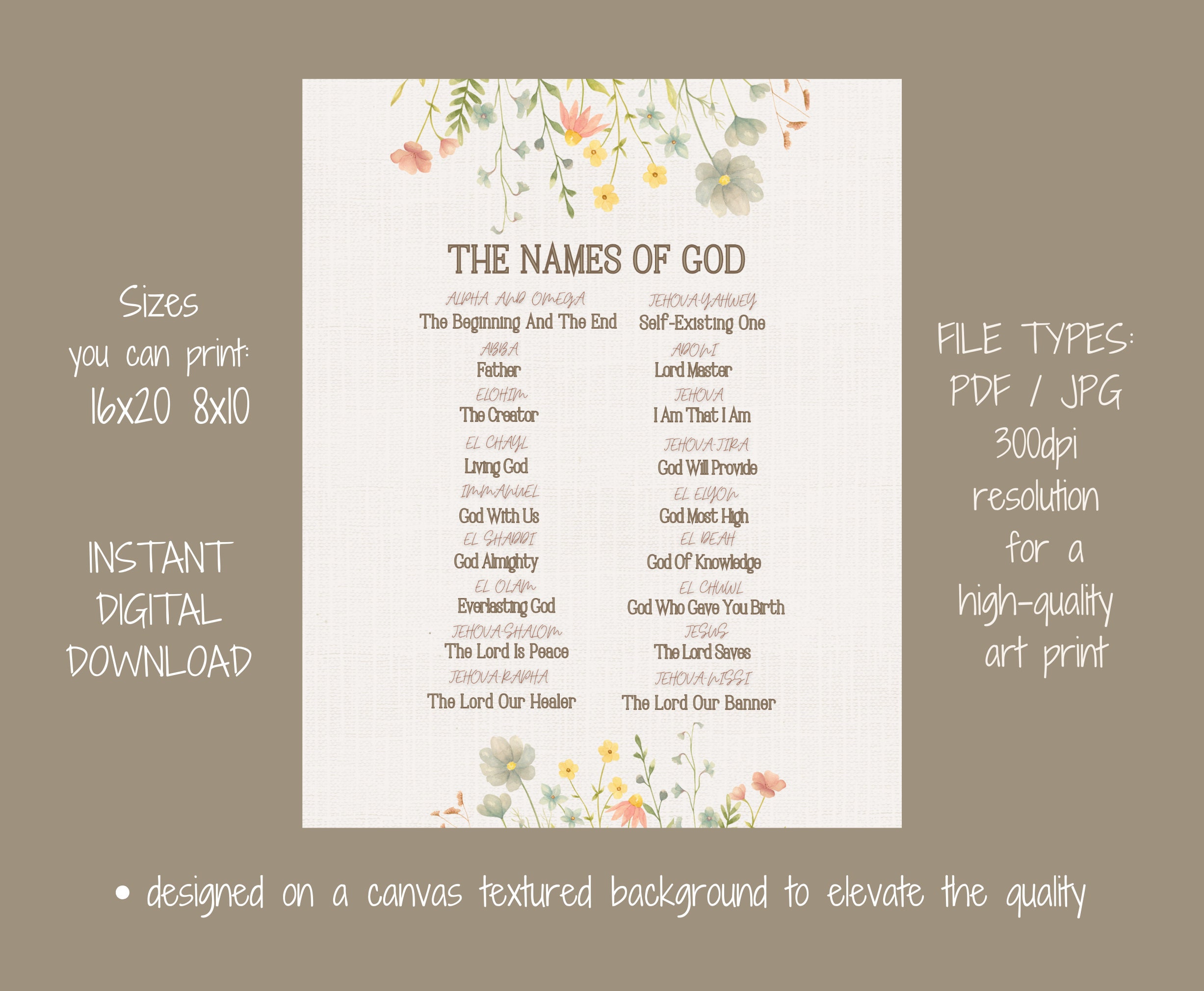 Names of God Wall Art, Pdf, Christian Printables, Christian Wall Art ...