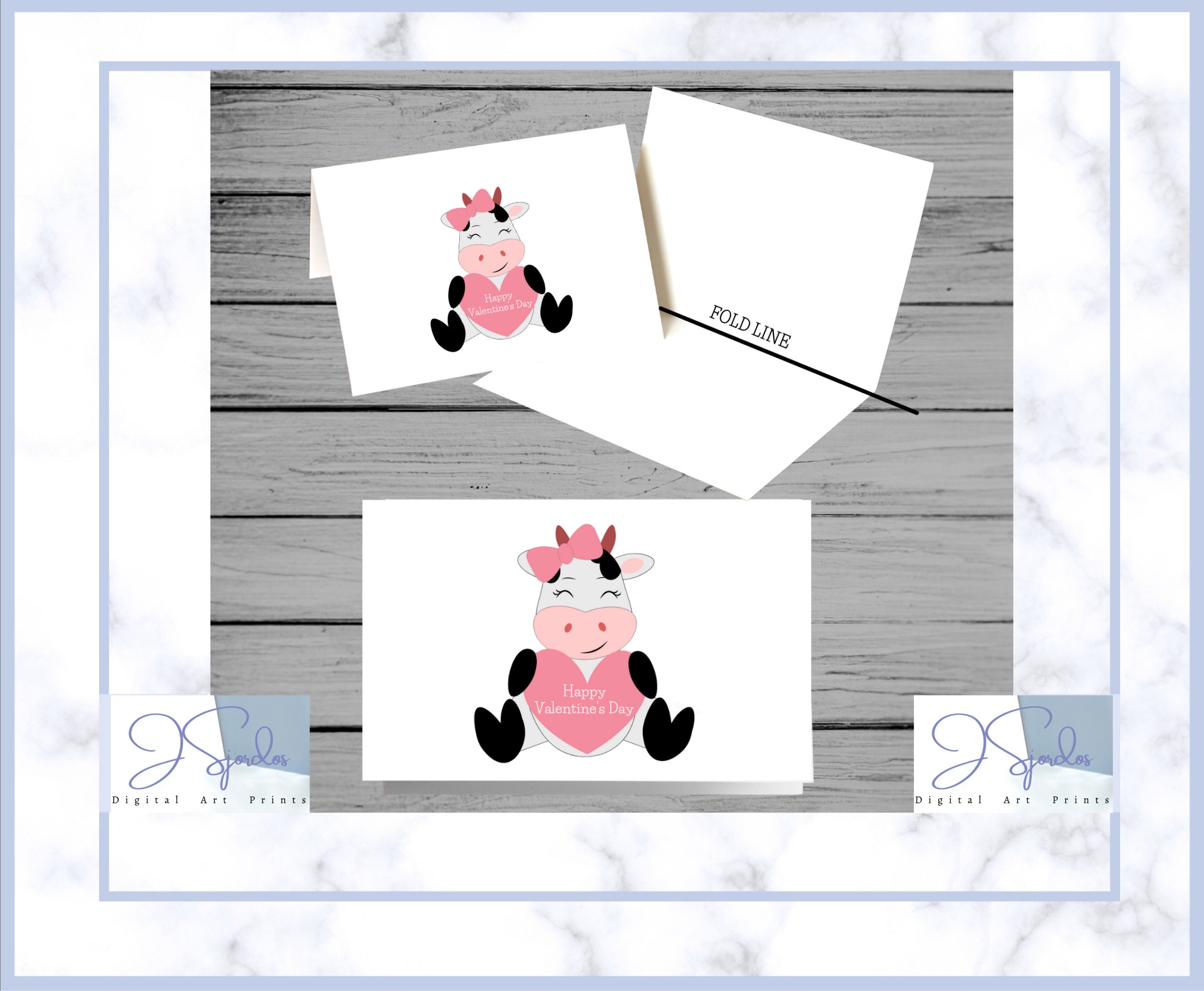 Cute Cow Printable Card, Printable Cards Valentine, Valentine's Day ...