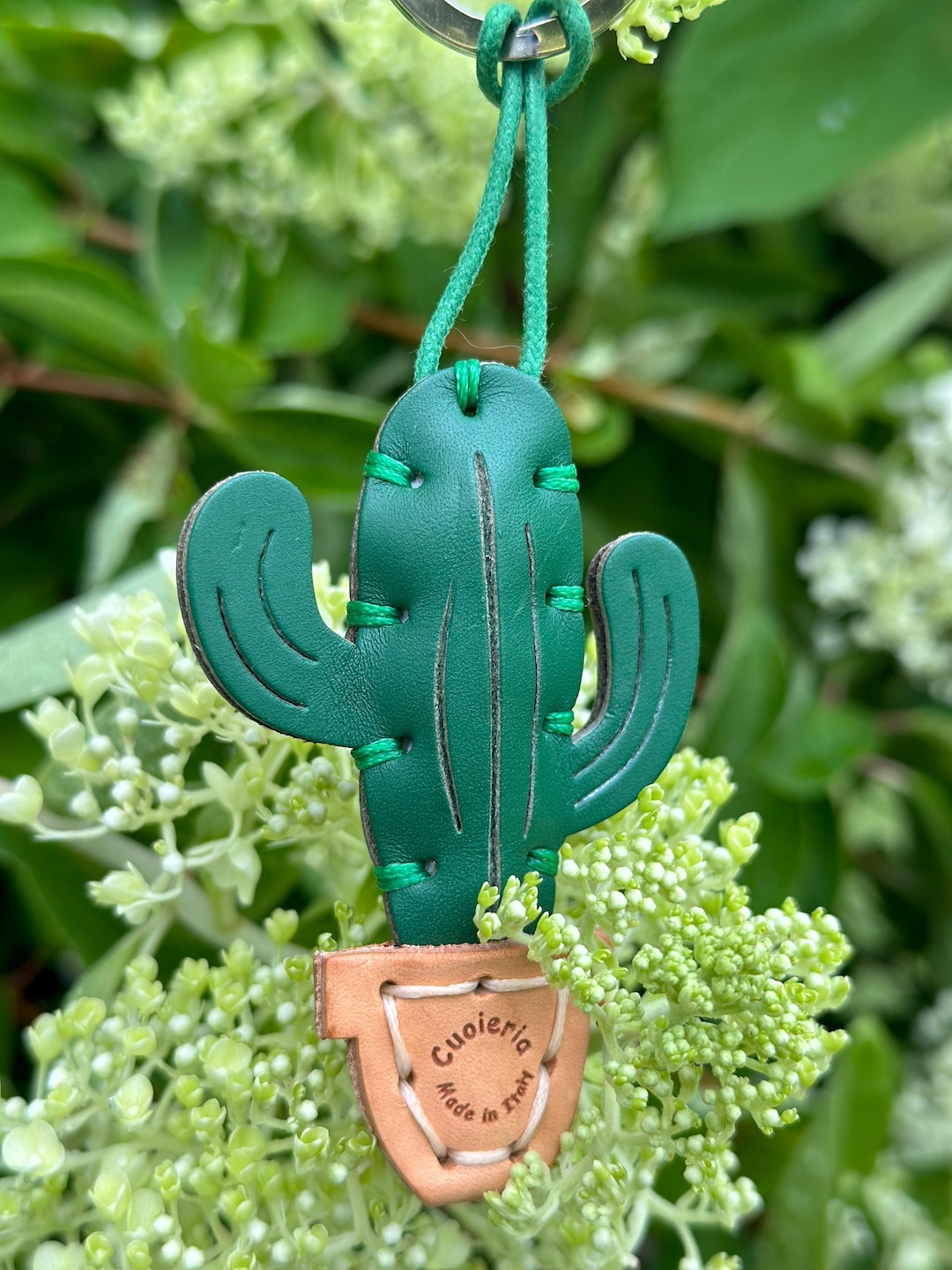 Handcrafted Italian Leather Keychain - Cactus - Etsy