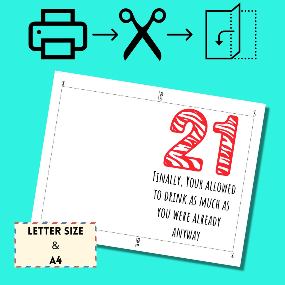 Funny 21st Birthday Card Printable, Pun Greeting Card (PDF) - Etsy
