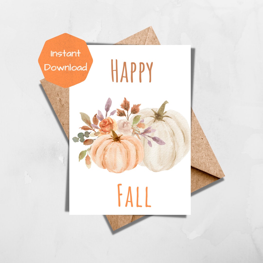 Happy Fall Pumpkins Floral Greeting Card, Fall Greeting Card ...