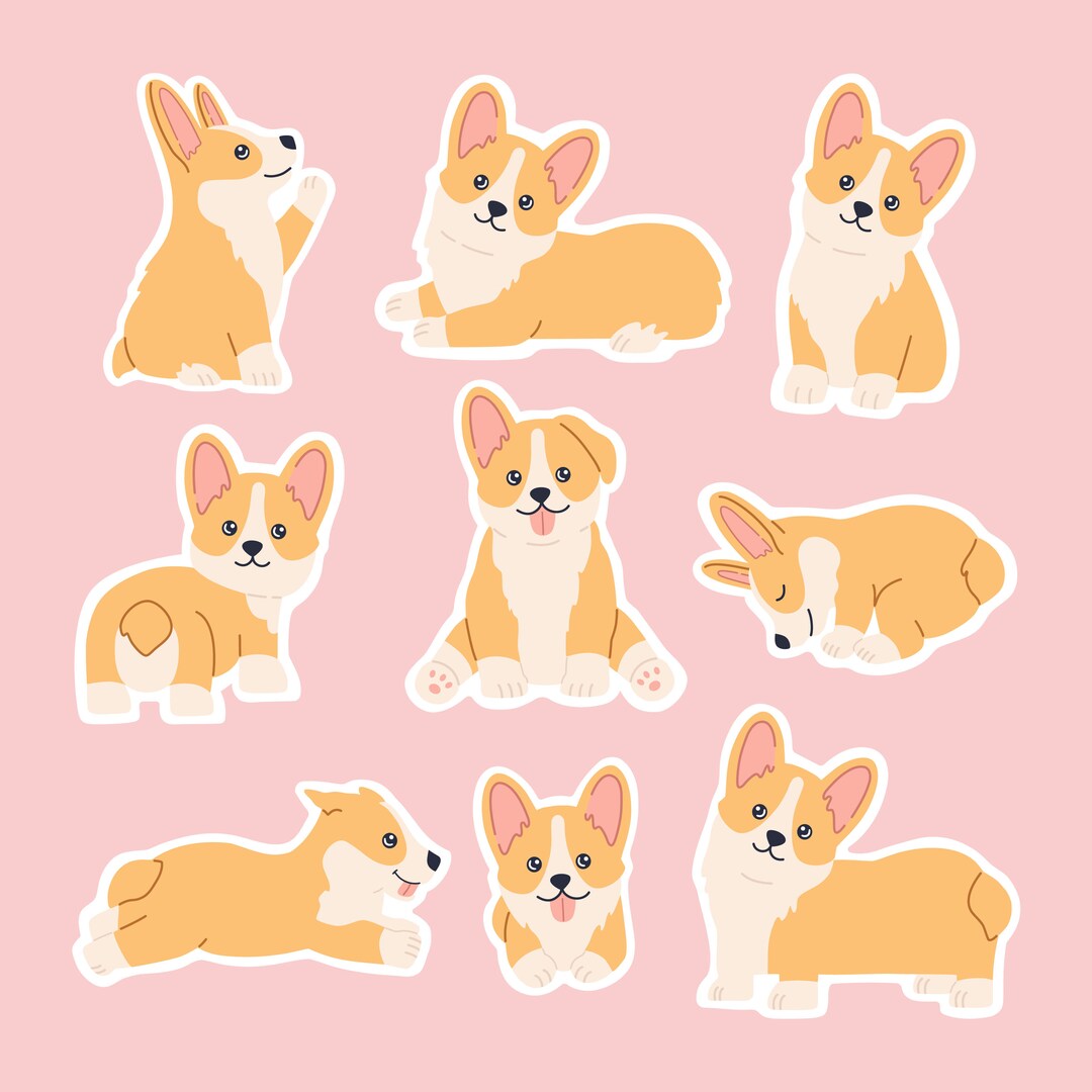 Printable Stickers Corgi Dogs 9 Piece Instant Download PNG - Etsy
