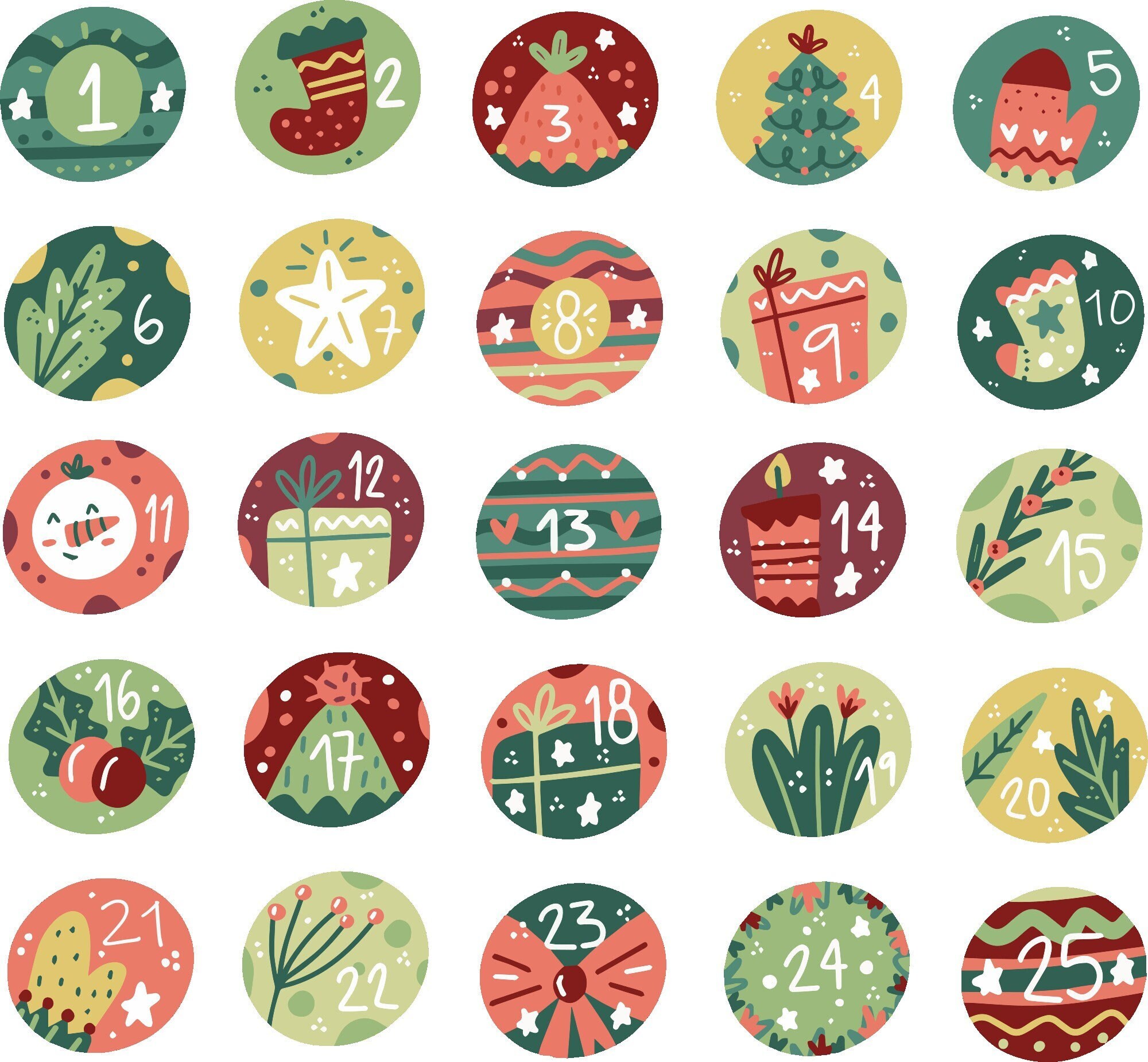 Advent Calendar 25 Piece Printable Sticker Sheet PDF Sheet Plus ...