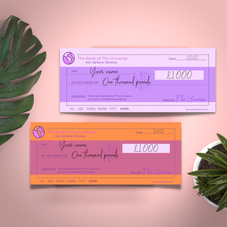 Manifestation Cheques Printable Cheque Law of Attraction Manifesting ...