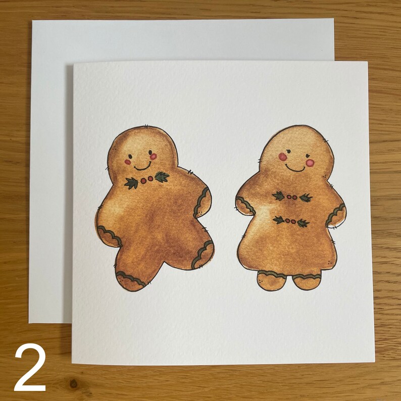 Gingerbread Man Woman Couple Christmas Card Blank Inside Watercolour ...