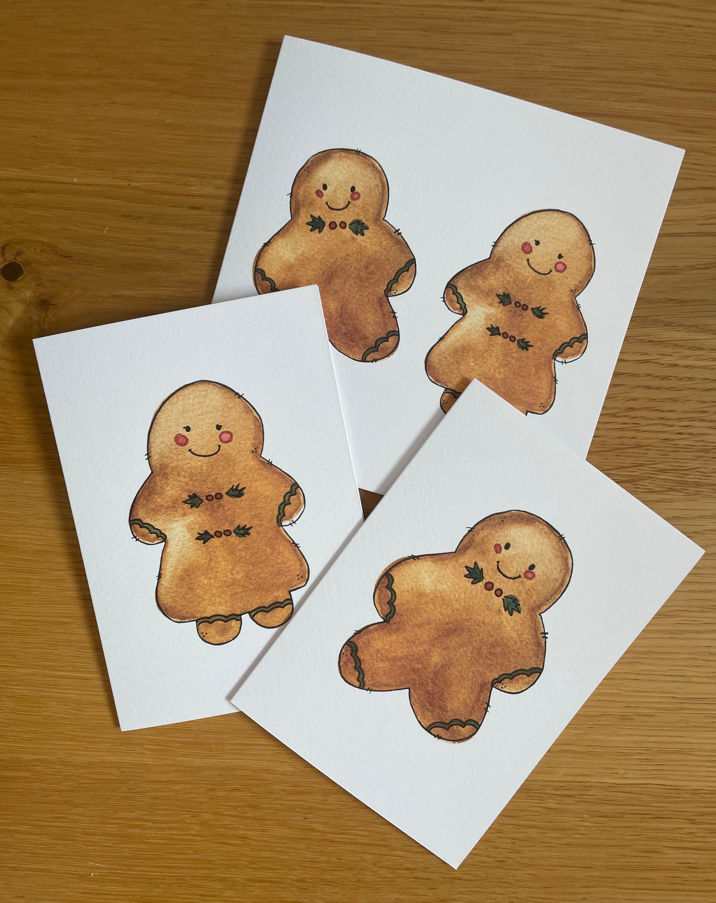 Gingerbread Man Woman Couple Christmas Card Blank Inside Watercolour ...