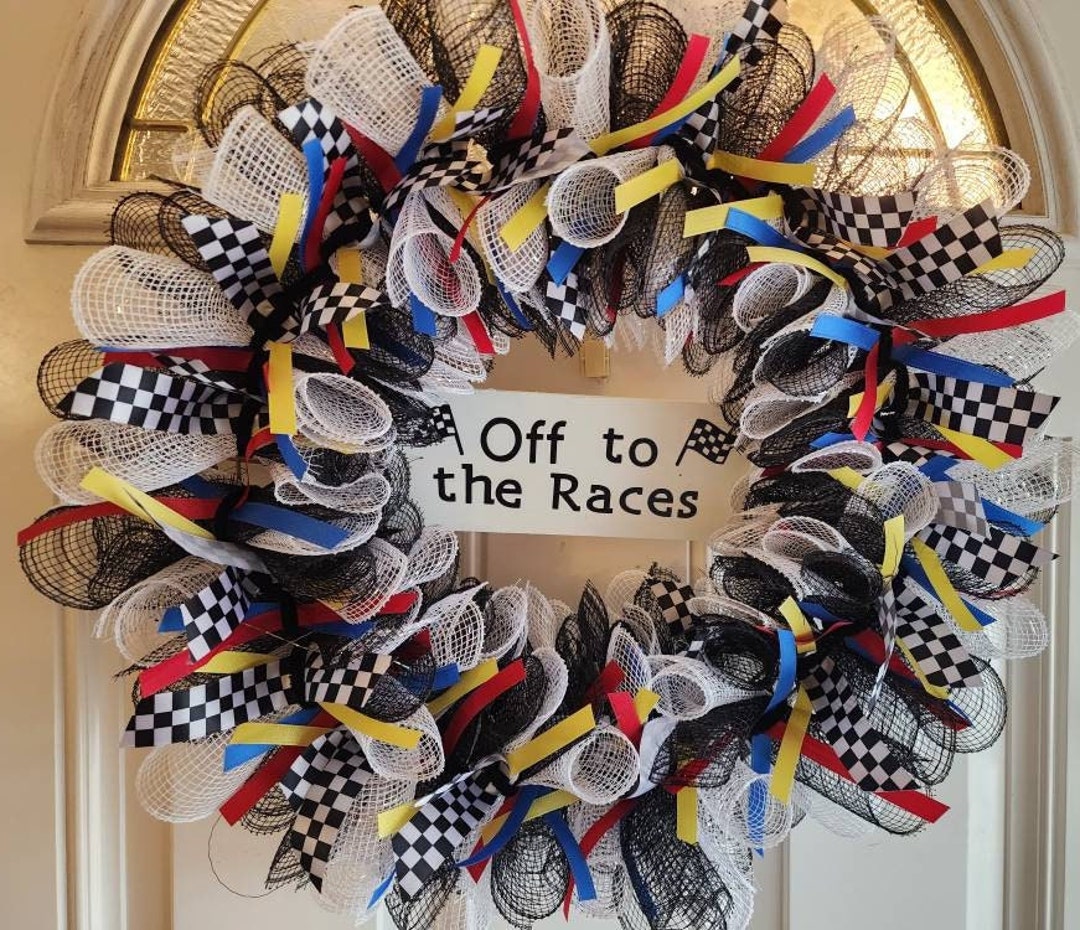 Racing Wreath, Nascar Inspired, off to the Races - Etsy