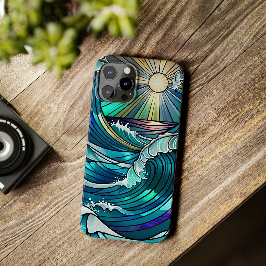 Ocean Waves Phone Case, Sun Rays and Sea Stained Glass Look iPhone ...