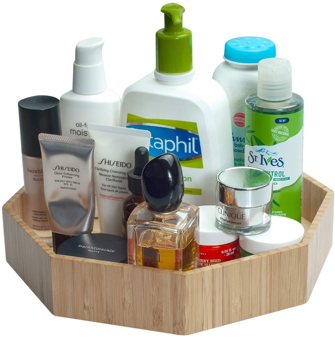 Mobilevision Bamboo 360 Rotating Bathroom Toiletry & Cosmetic Spinning ...