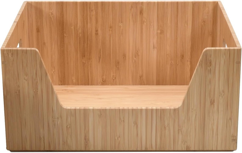 Mobilevision Bamboo Storage Box With Open Front Stackable Bin Organizer ...