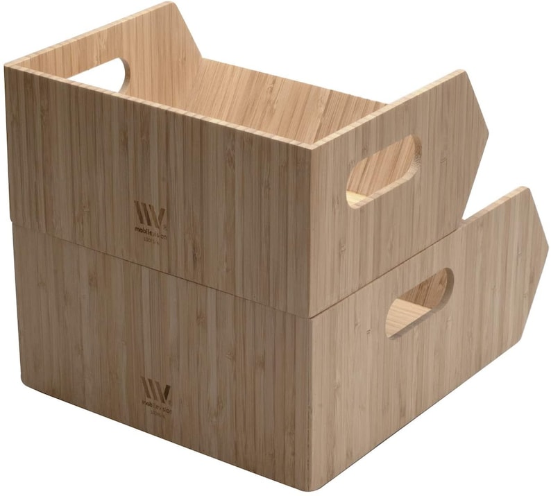 Mobilevision XL Bamboo Storage Bins for Pantry & Kitchen Cabinet ...