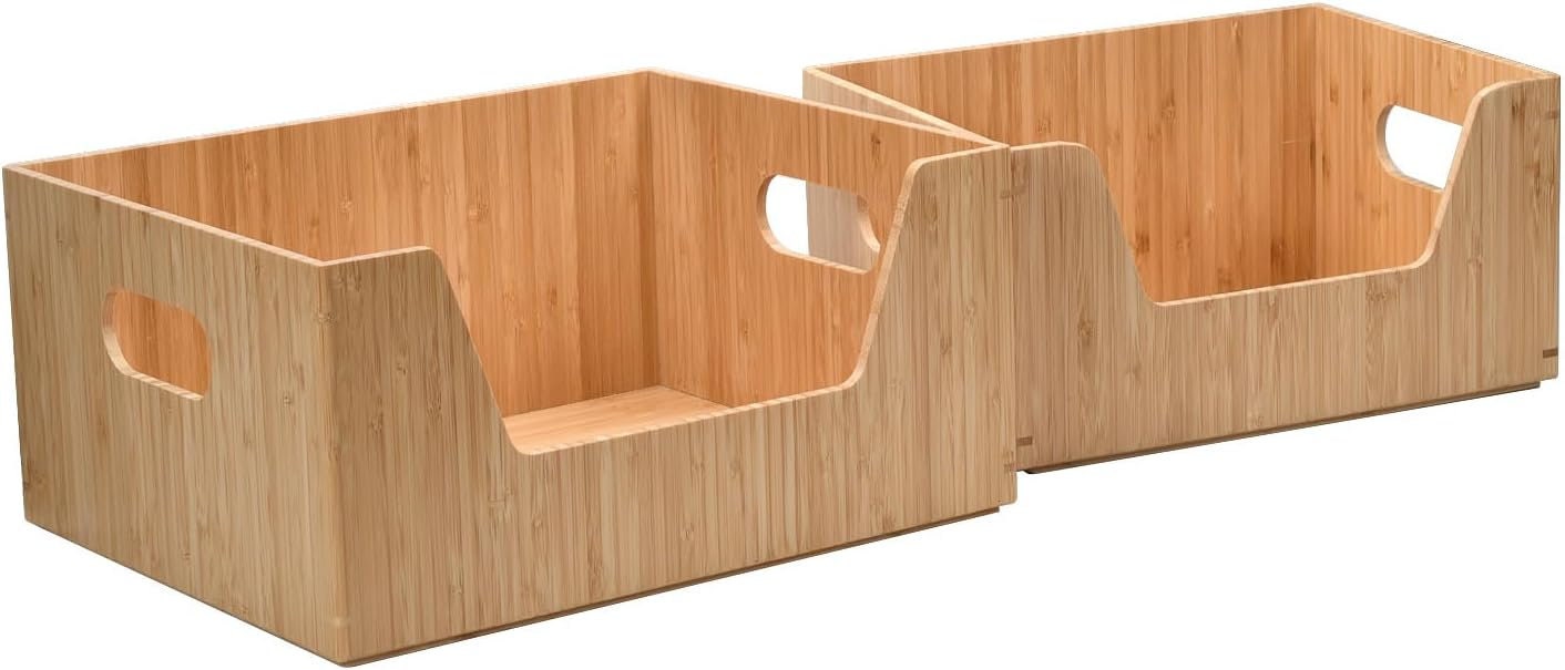 Mobilevision Bamboo Storage Box With Open Front Stackable Bin Organizer ...