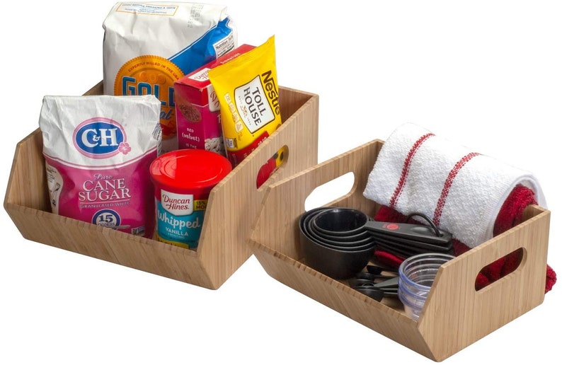 Mobilevision XL Bamboo Storage Bins for Pantry & Kitchen Cabinet ...