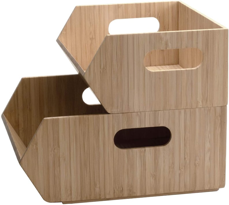 Mobilevision XL Bamboo Storage Bins for Pantry & Kitchen Cabinet ...