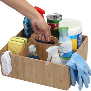 Mobilevision Bamboo Multi-purpose Caddy With Handle, 3 Sections, Sturdy ...