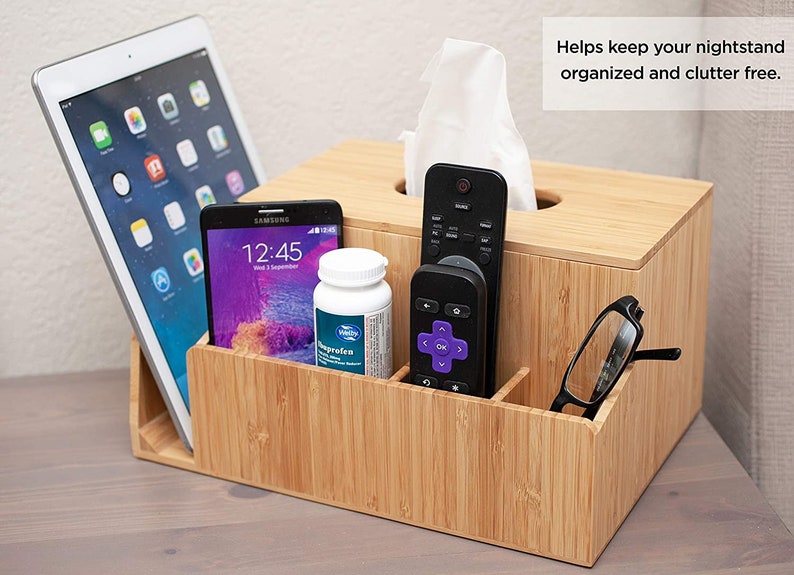 Mobilevision Bamboo Tissue Box Holder & Tablet Stand Organizer for ...