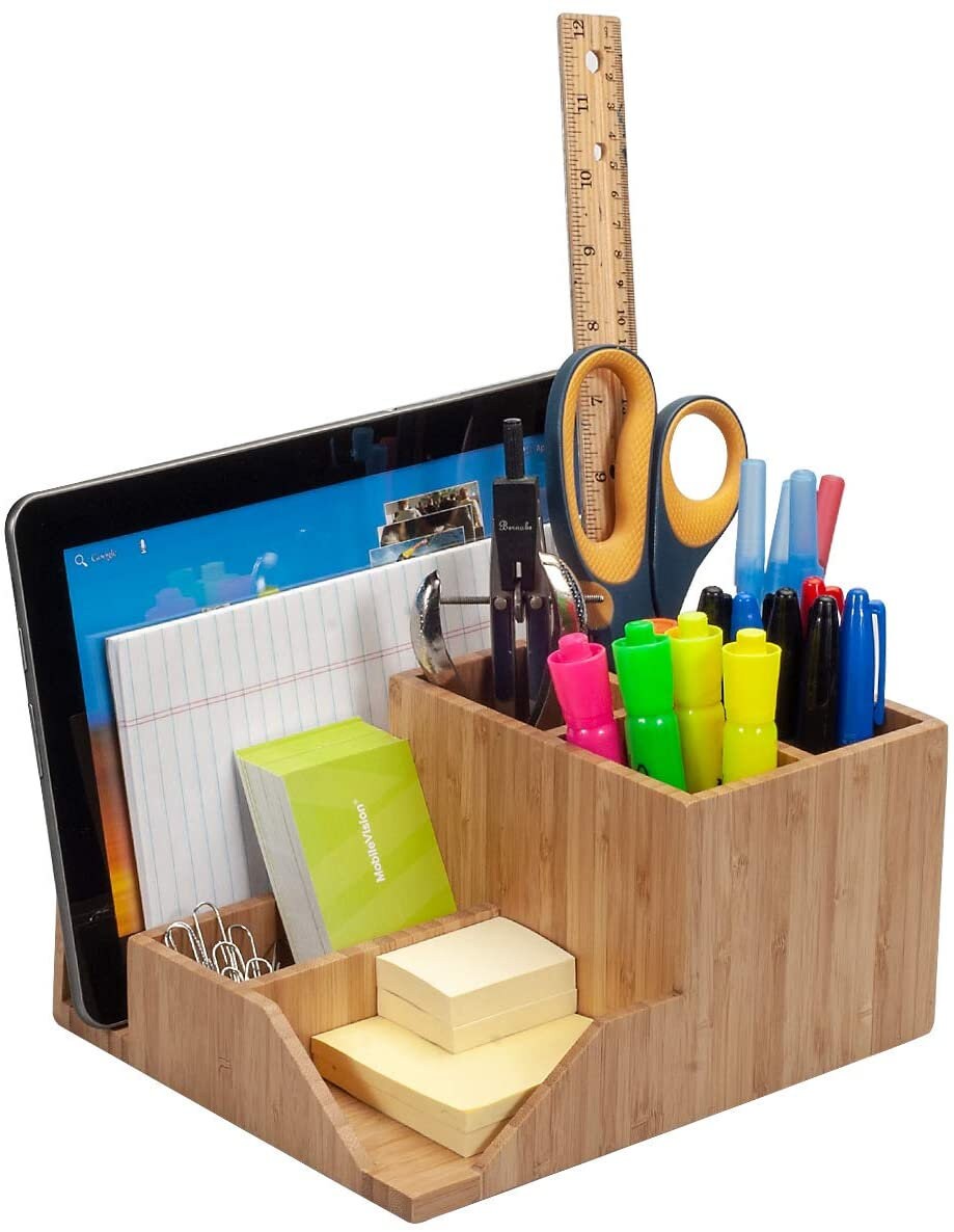 Mobilevision Bamboo Multi-function Desktop Organizer; Store Stationary ...