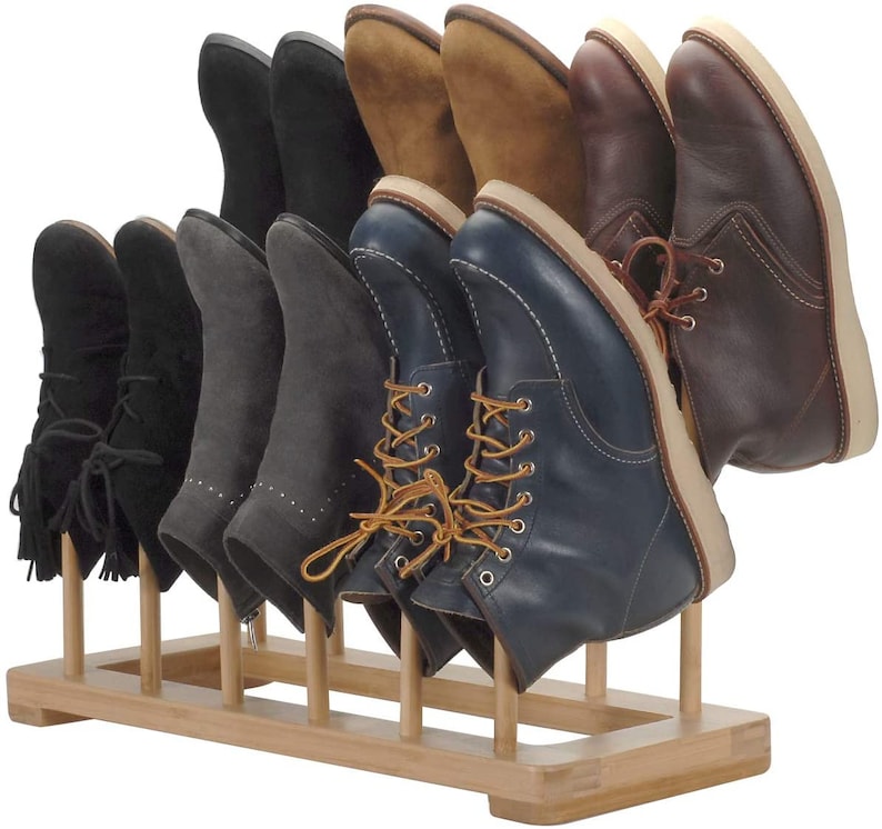 Mobilevision Bamboo Boot Rack Free Standing Shoe Organizer, Holds 6 ...
