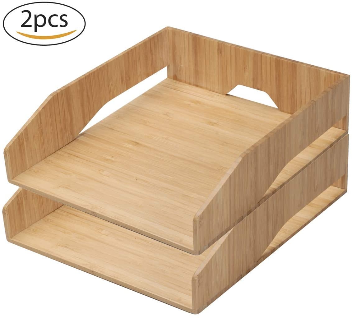 Mobilevision 2 Pack Stackable Bamboo Paper Tray Office Organizer for ...