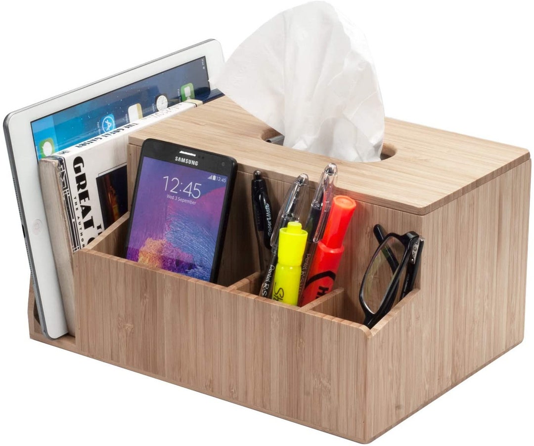 Mobilevision Bamboo Tissue Box Holder & Tablet Stand Organizer for ...