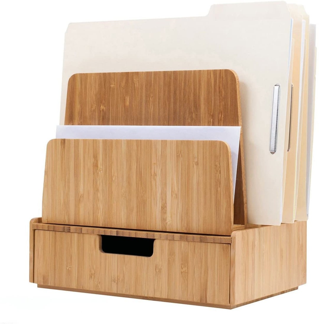 Bamboo Desktop File Folder Organizer With Drawer - Etsy