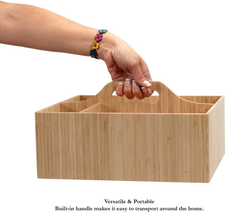 Mobilevision Bamboo Multi-purpose Caddy With Handle 3 | Etsy