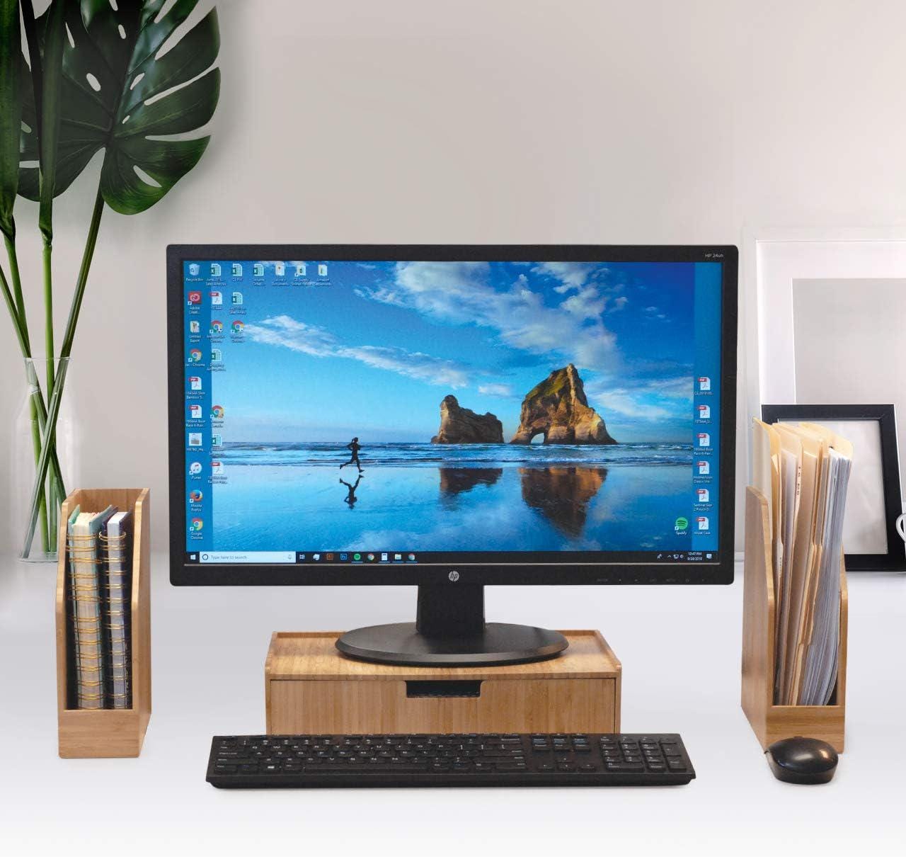 Bamboo Monitor Stand With Drawer: Stackable Desk Organizer - Etsy