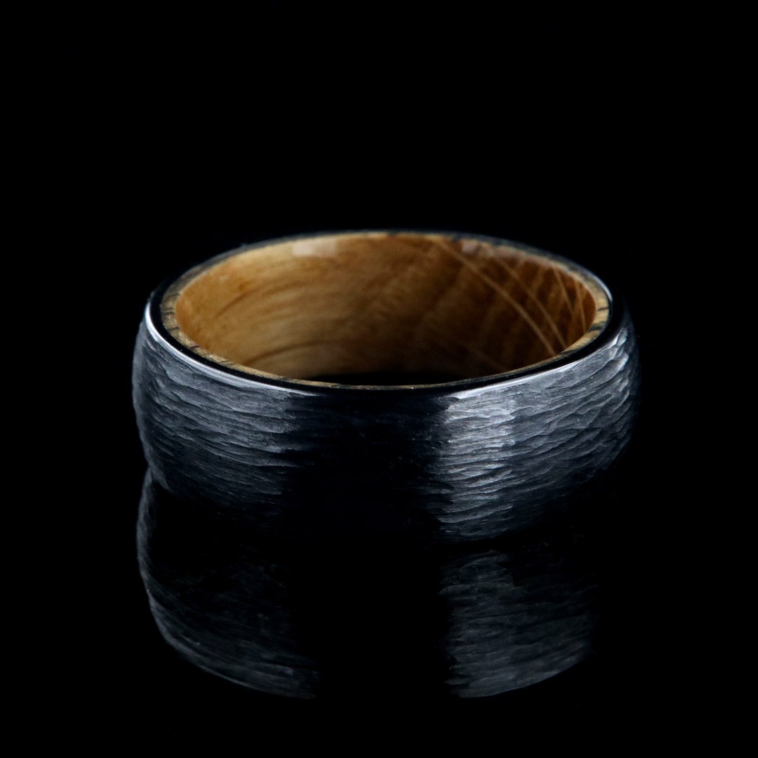 The Midnight Oak - Custom Black Titanium Ring With Whiskey Barrel ...