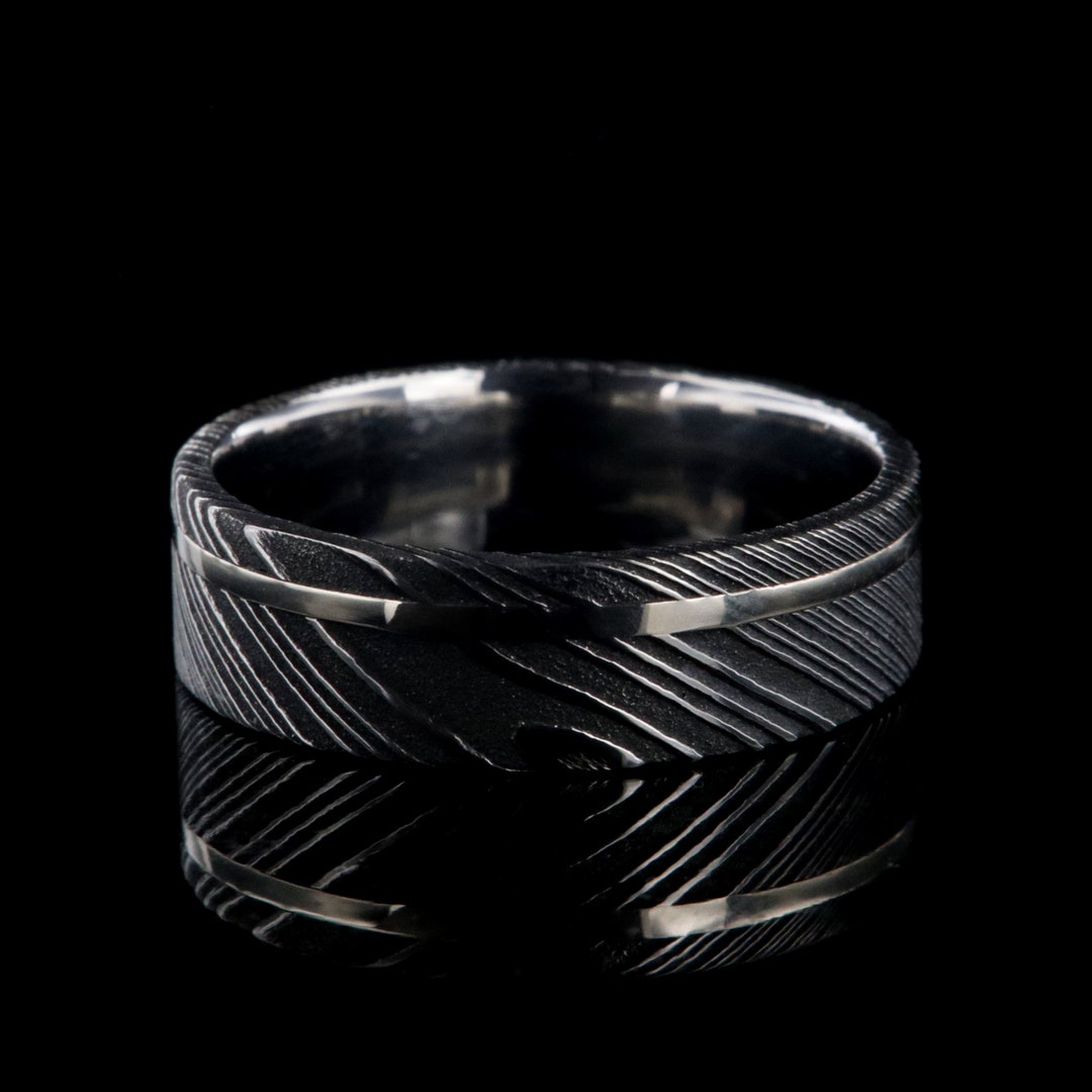 The Titan's Touch - Handcrafted 7mm Men's Damascus Steel Ring With 1mm ...