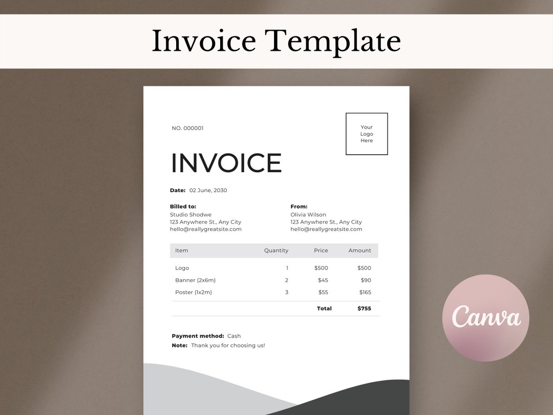 Invoice Template Printable Canva Template Editable Order - Etsy Israel