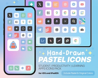 Hand-drawn Pastel Icons - Aesthetic Study and Productivity App Icons ...