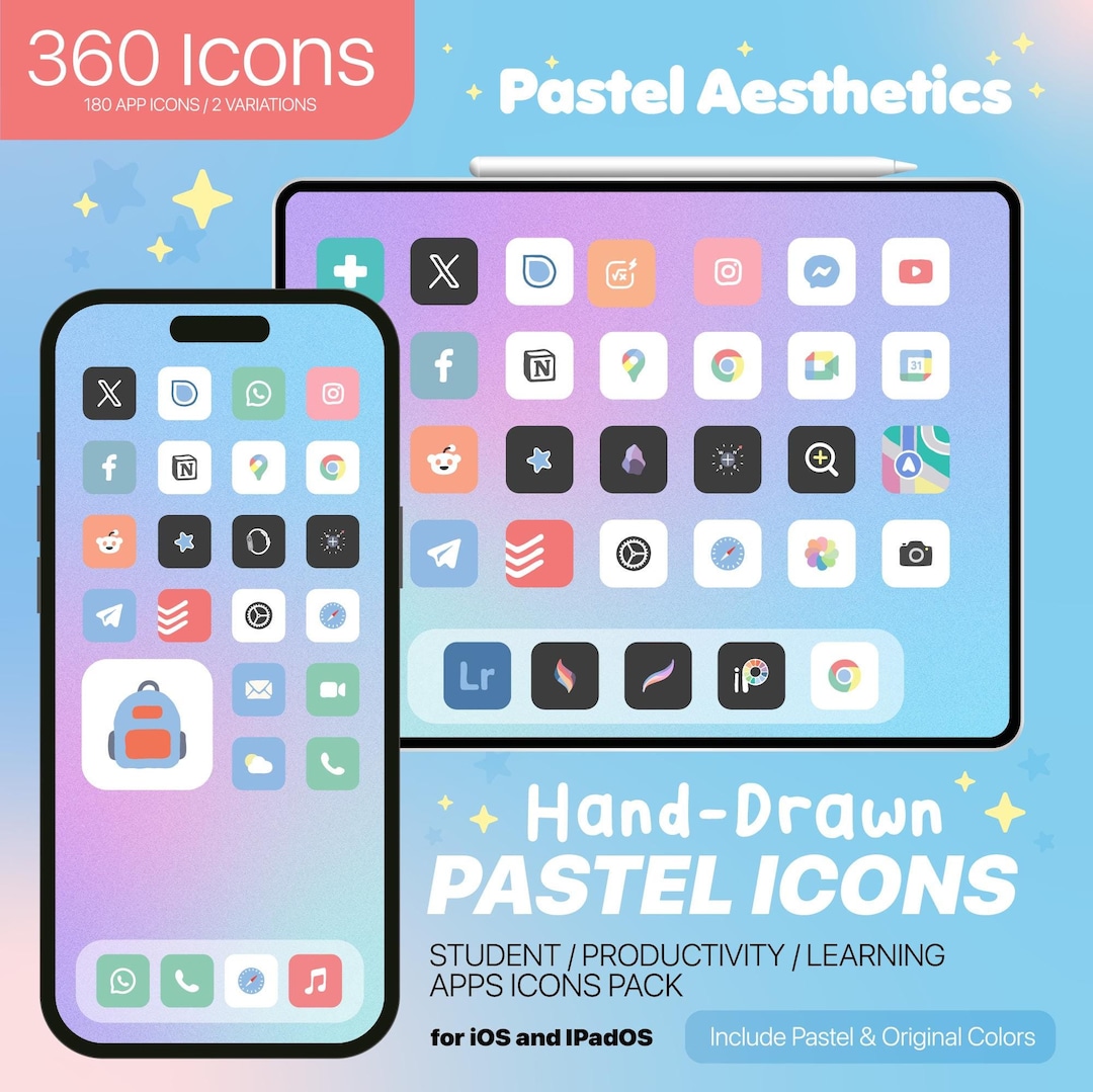 Hand-drawn Pastel Icons - Aesthetic Study and Productivity App Icons ...