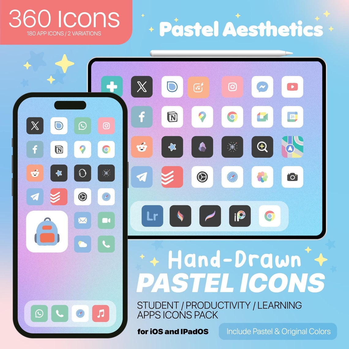 Hand-drawn Pastel Icons - Aesthetic Study and Productivity App Icons ...