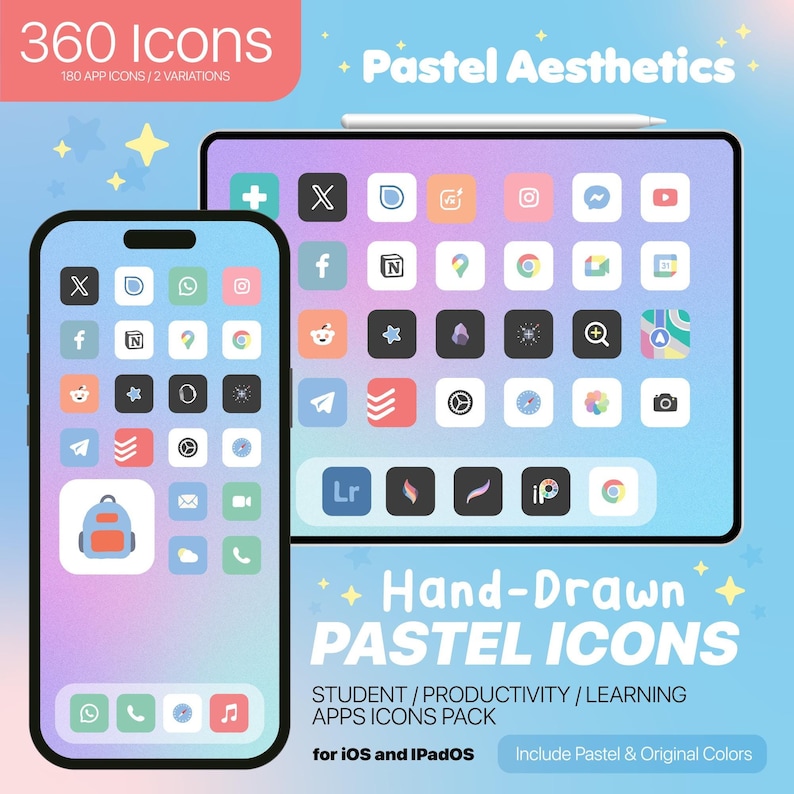 Hand-drawn Pastel Icons - Aesthetic Study and Productivity App Icons ...
