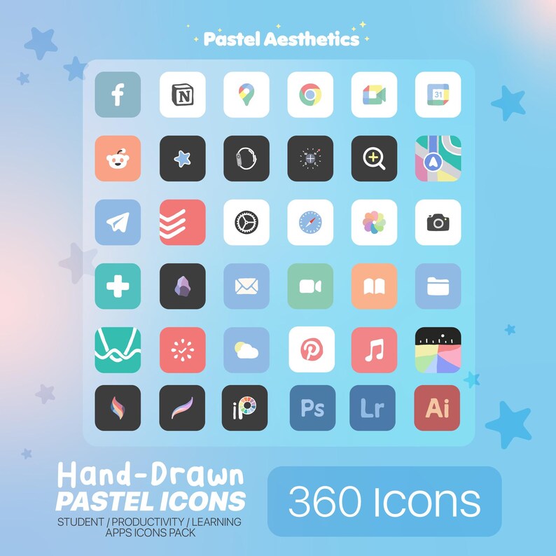 Hand-drawn Pastel Icons - Aesthetic Study and Productivity App Icons ...