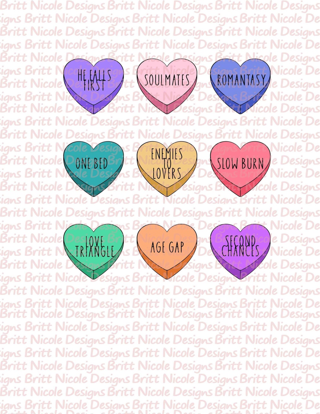 Romance Book Trope Candy Hearts PNG FILE, Instant Download - Etsy