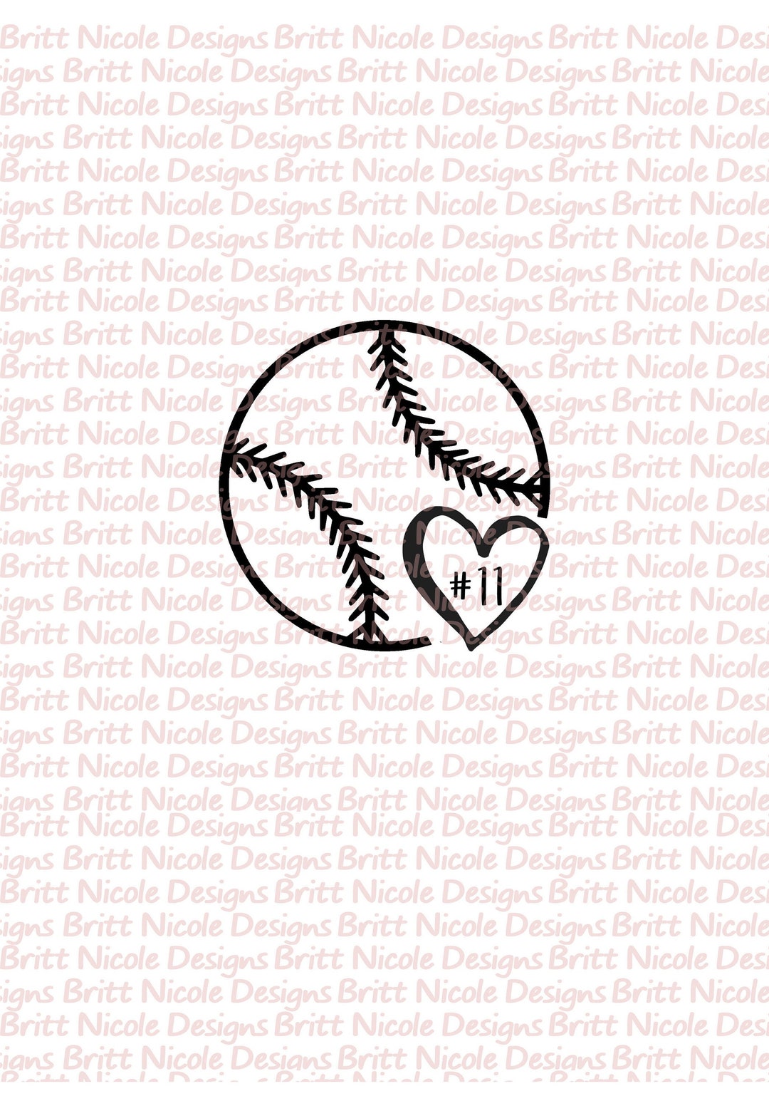 Baseball With Heart and Number Option, PNG File - Etsy