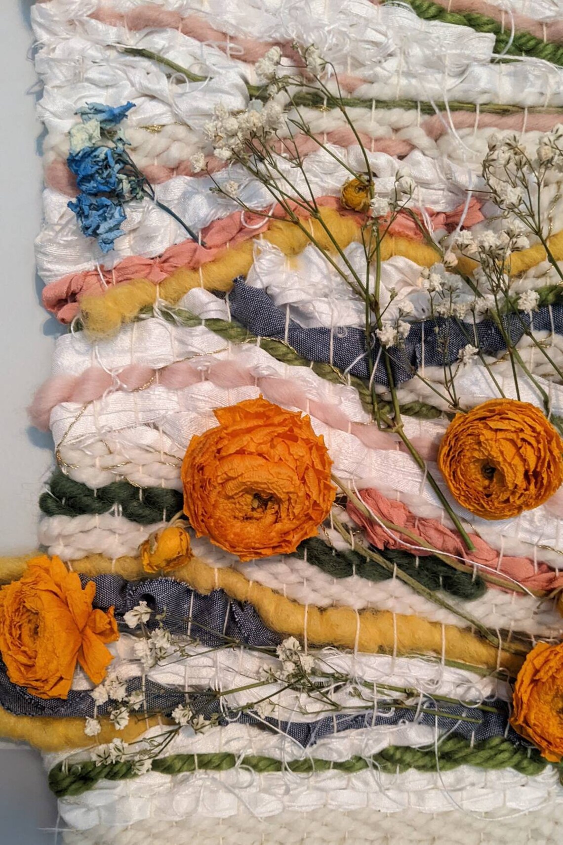 Dried Flower Weaving, Wall Hanging, Yellow Ranunculus, Hydrangea, Baby ...