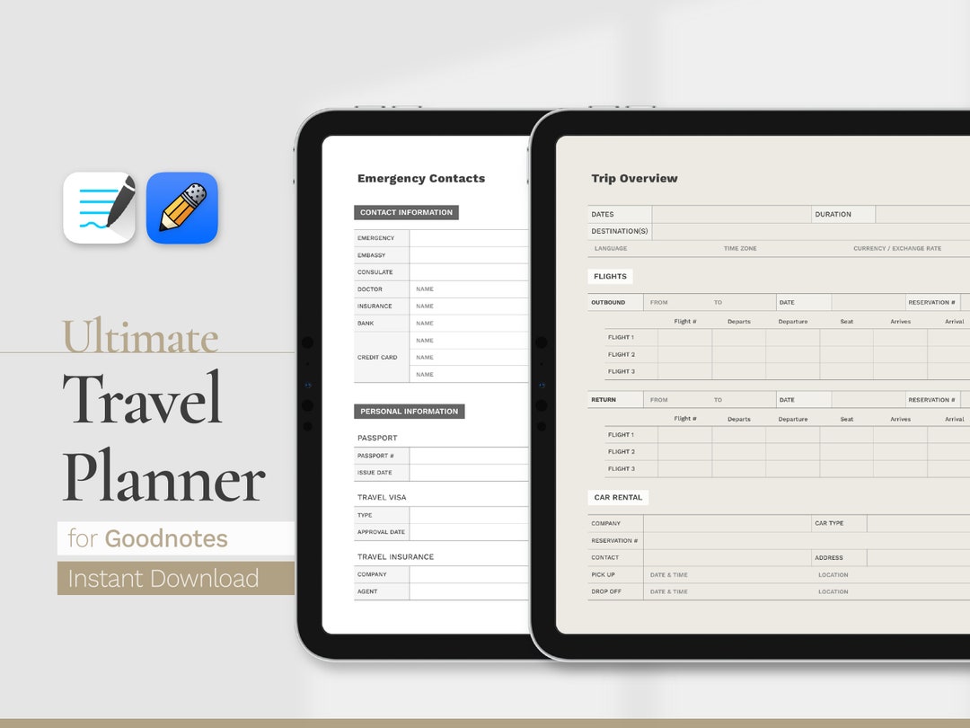 Digital Travel Planner Travel Journal iPad Budget Planner - Etsy