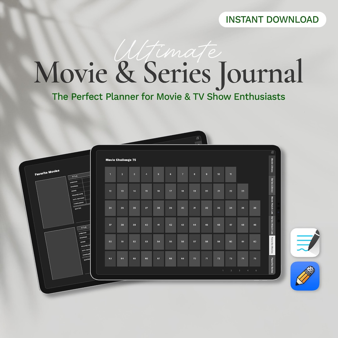 Digital Movie Planner, iPad TV Show Planner, Goodnotes Template ...