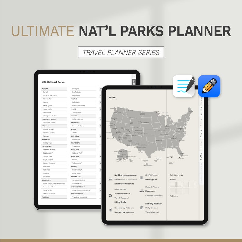 Digital National Parks Travel Planner, iPad Travel Journal, Goodnotes ...
