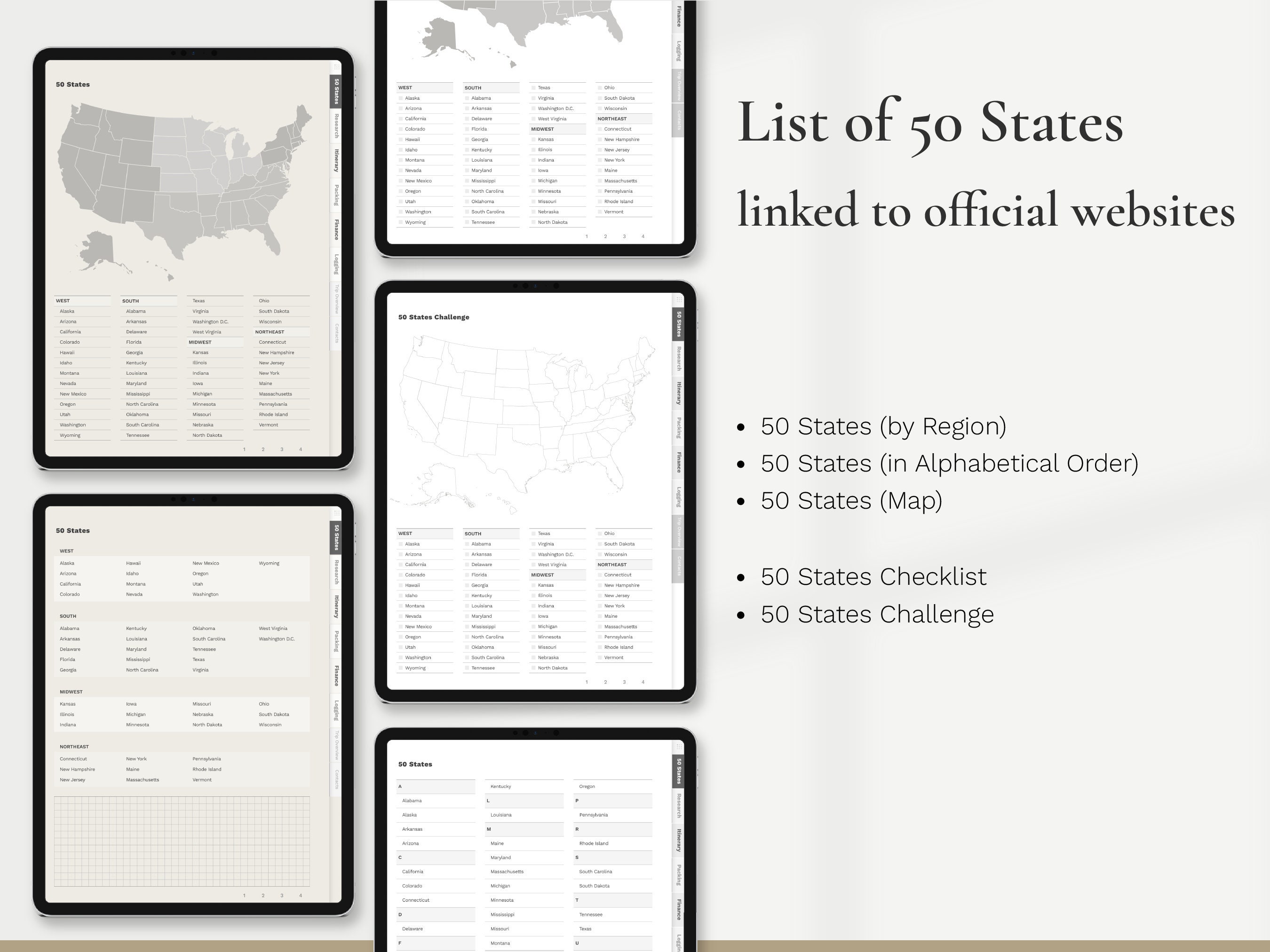 Digital USA Travel Planner, 50 States Challenge Map, iPad Travel ...