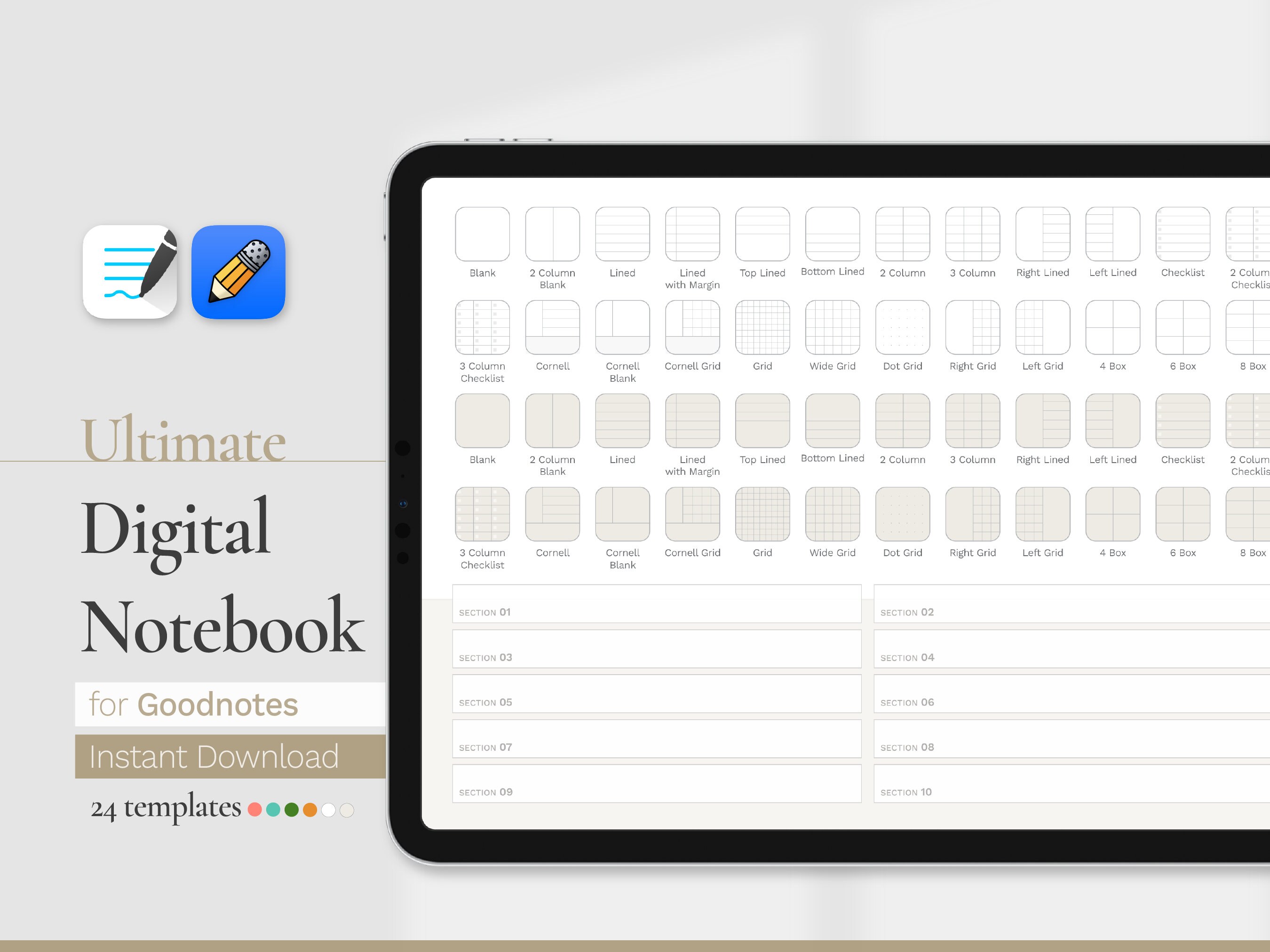 Digital Landscape Note Taking Templates, Goodnotes Notebook, Cornell ...