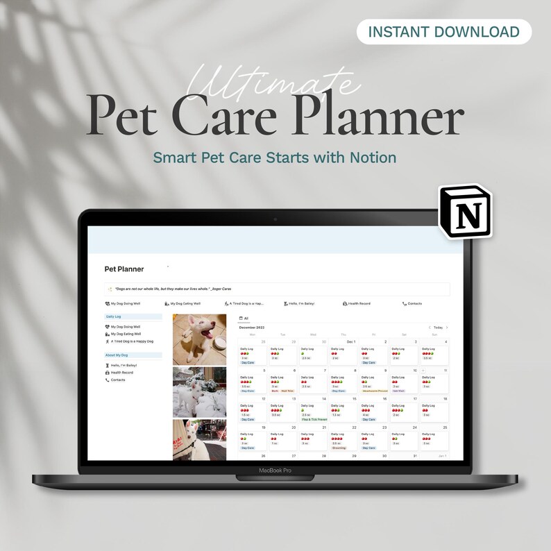 Notion Template Pet Planner, Notion Dashboard, Digital Dog Care Journal ...