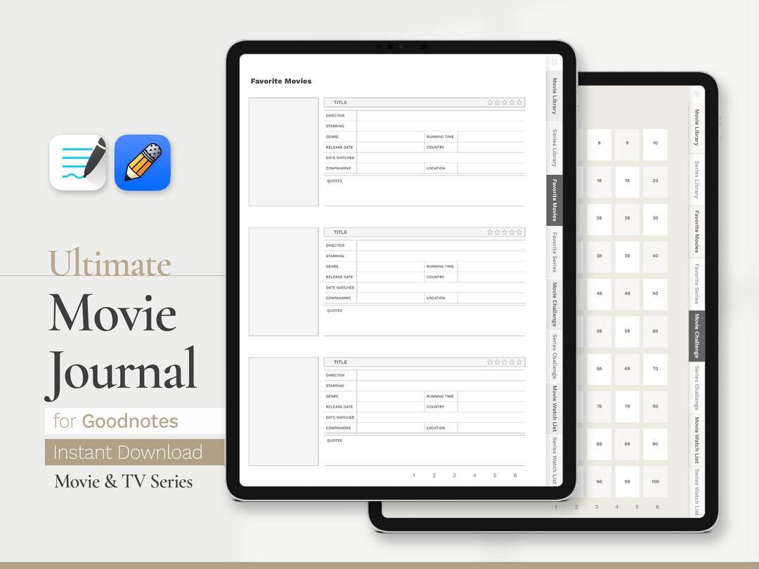 Digital Movie Planner, iPad TV Show Planner, Goodnotes Template ...